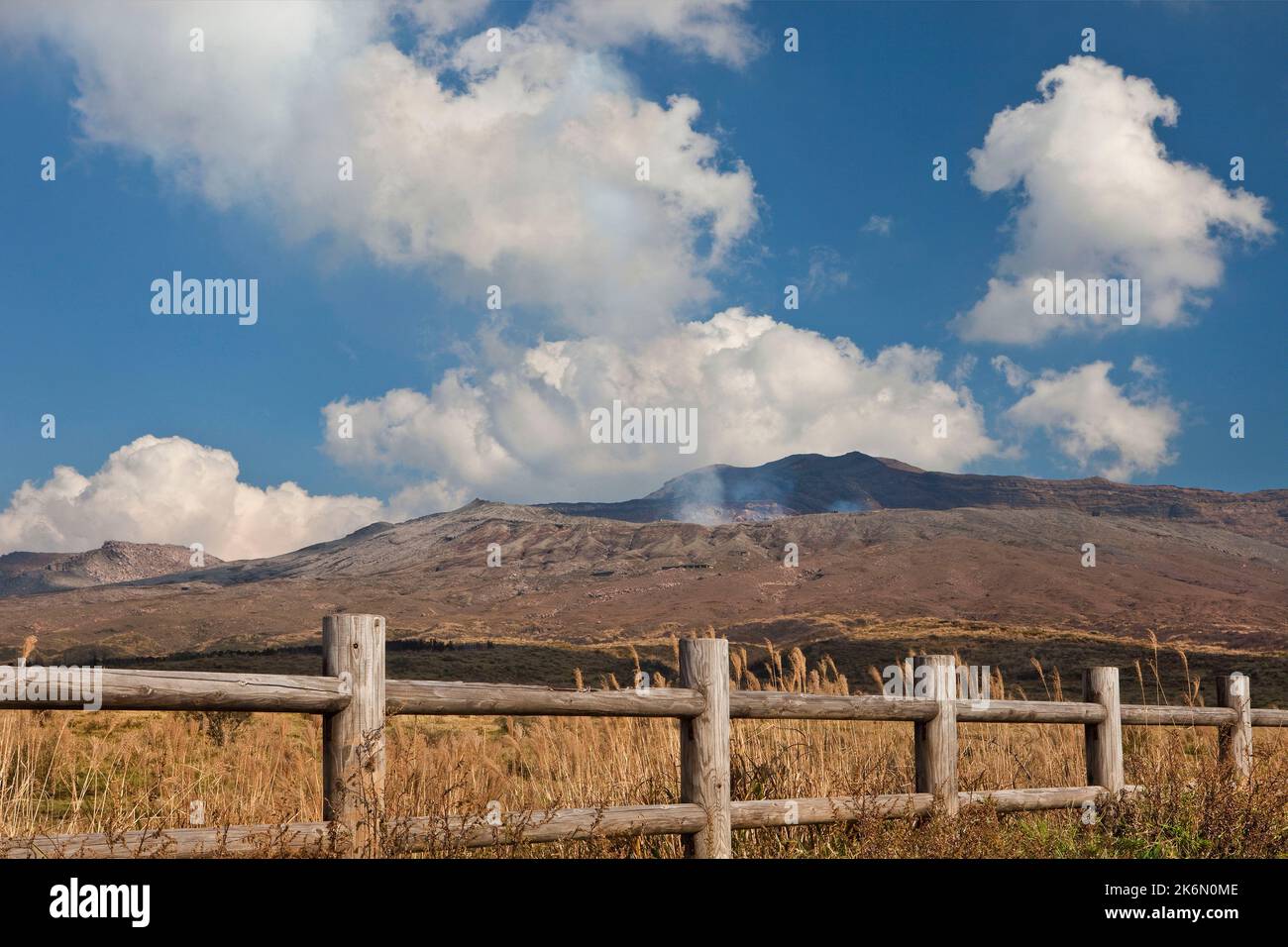 Smoke and steam rise from Mt. Aso volcano in Kumamoto, Japan Stock ...