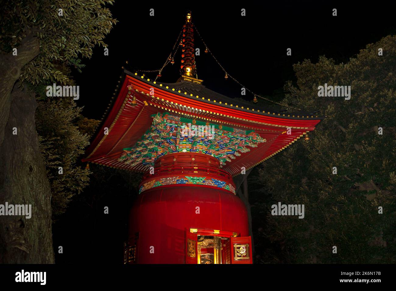 A colorful stupa at the Oeshiki Festival at Daibo Hongyoiji Temple in ...