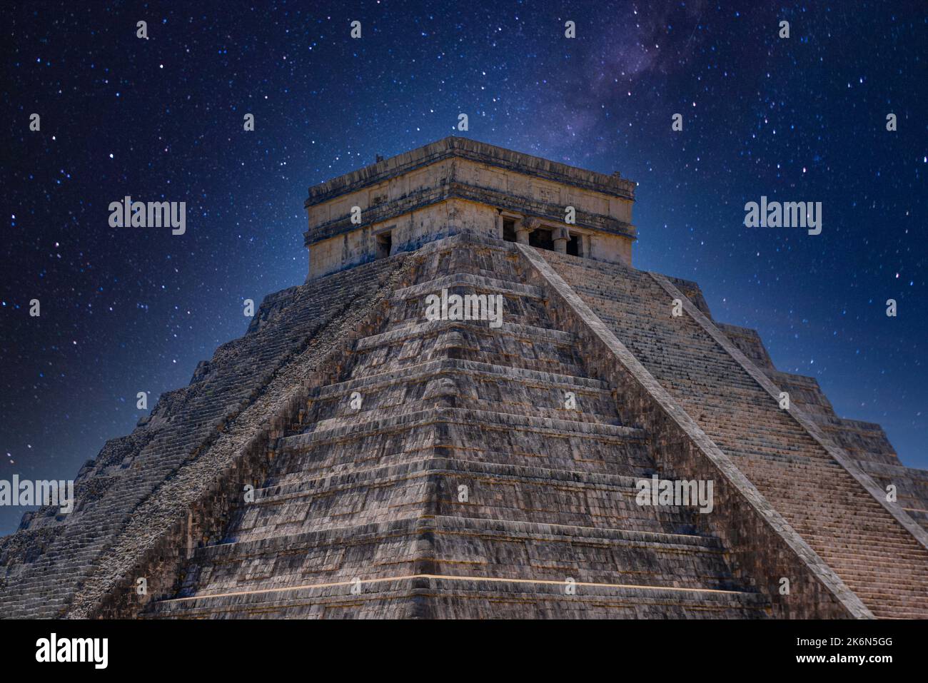 Temple Pyramid of Kukulcan El Castillo with Milky Way Galaxy stars ...