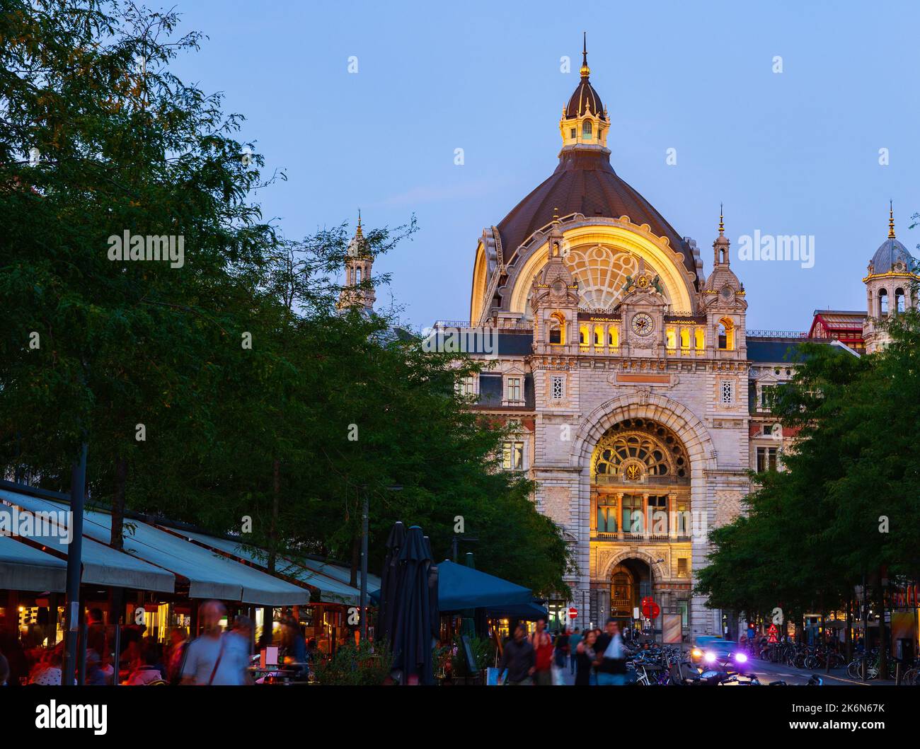 Central railway station of Antwerp and adjacent square with street ...