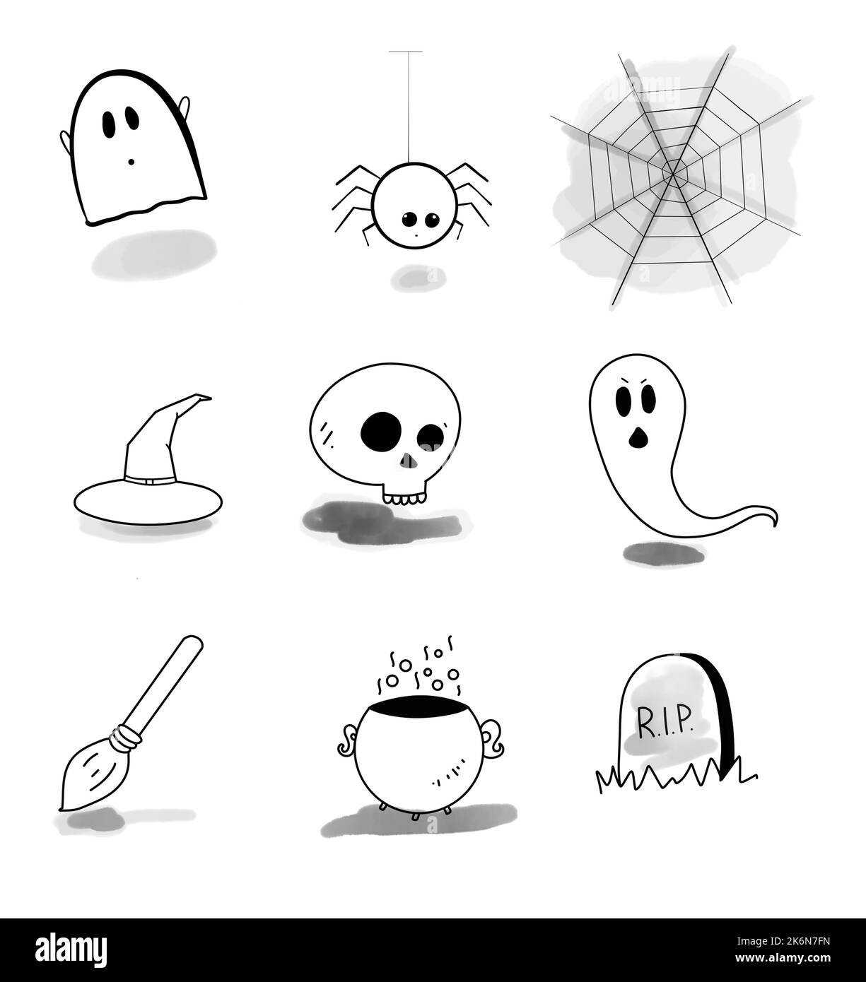 halloween hand drawn simple illustrations, white background Stock Photo ...