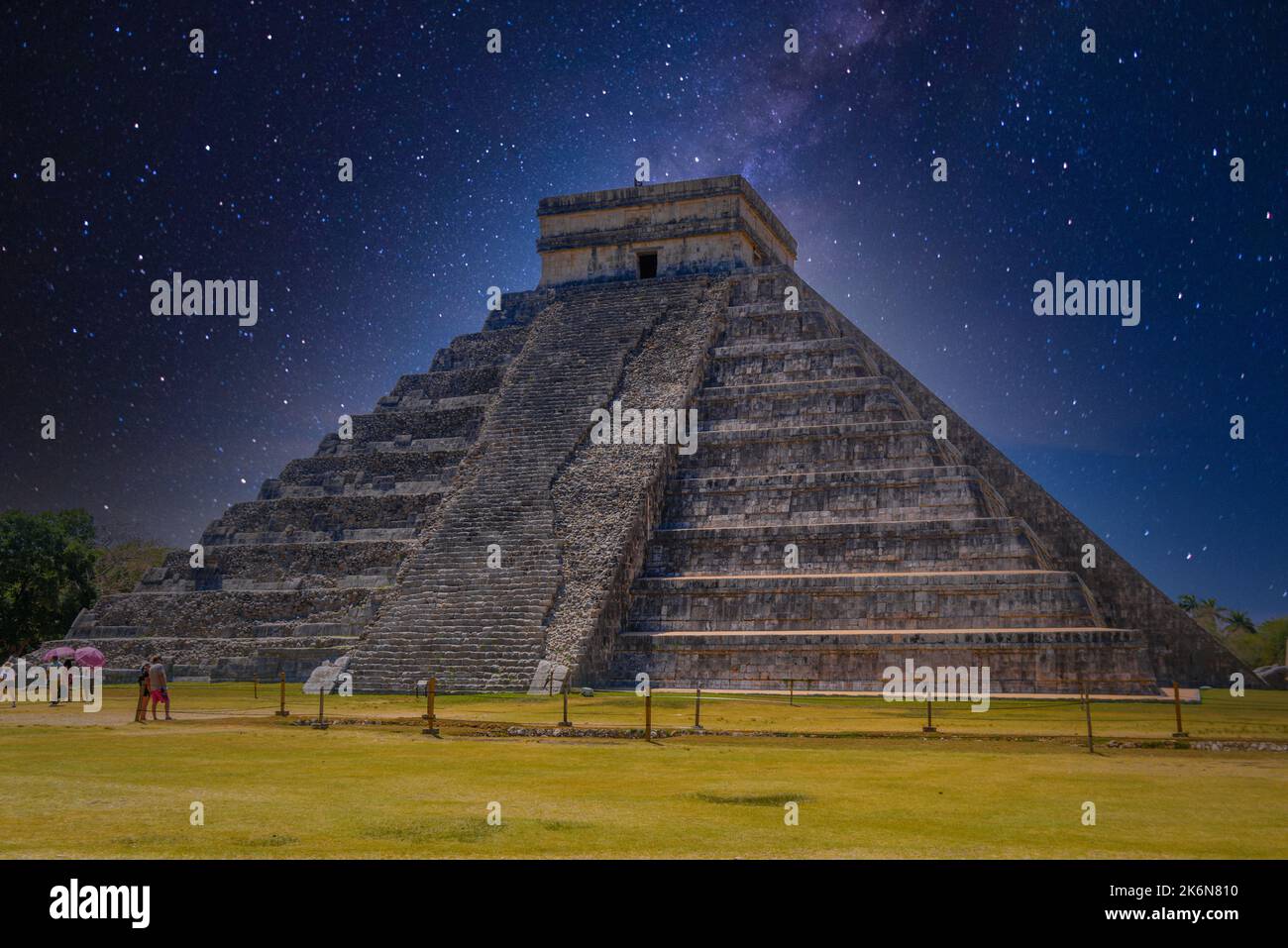 Temple Pyramid of Kukulcan El Castillo with Milky Way Galaxy stars ...