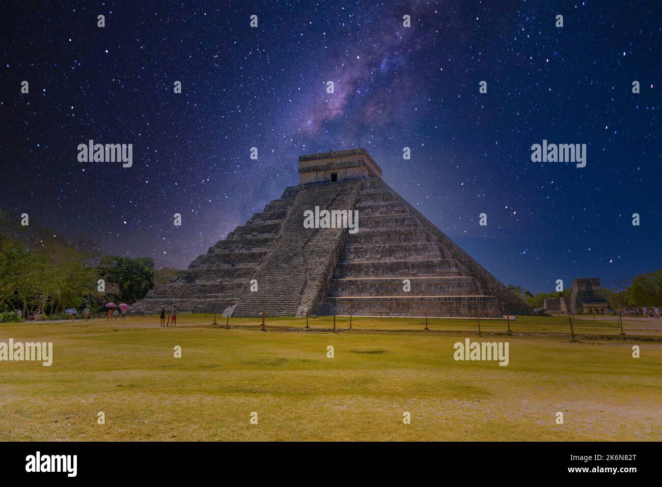 Temple Pyramid of Kukulcan El Castillo with Milky Way Galaxy stars ...