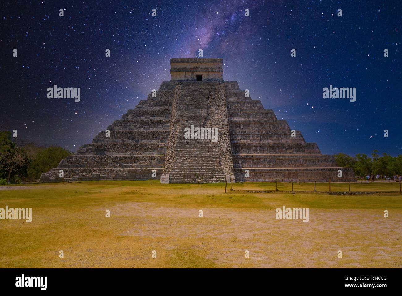 Temple Pyramid of Kukulcan El Castillo with Milky Way Galaxy stars ...