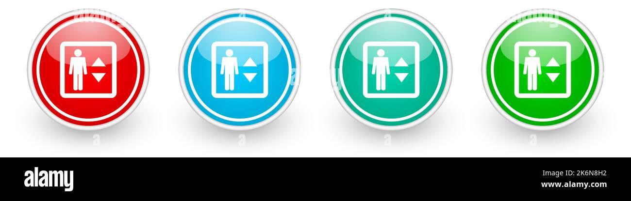 Elevator, lift vector icons, colorful glossy buttons on white Stock ...