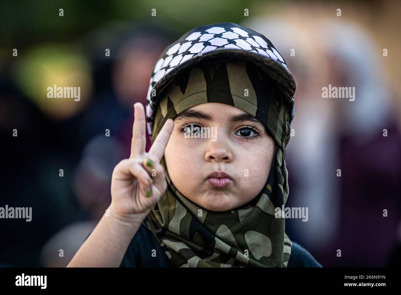 Gaza, Palestine. 14th Oct, 2022. A Palestinian child gestures during a ...