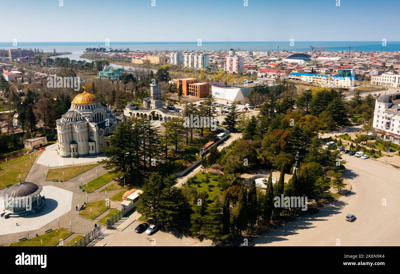 Aerial view of Poti cityscape with Orthodox Cathedral, Georgia Stock ...