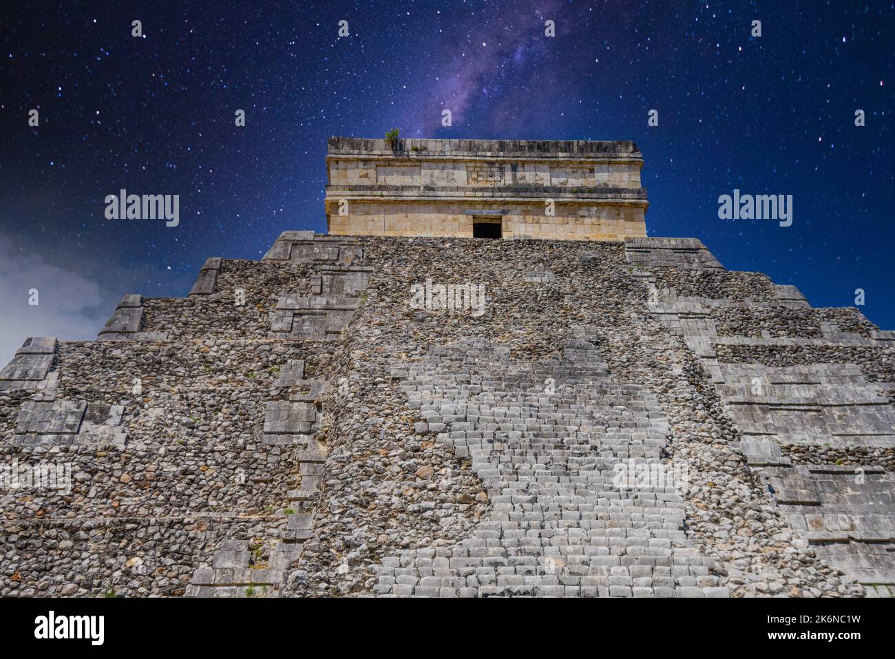 Temple Pyramid of Kukulcan El Castillo with Milky Way Galaxy stars ...