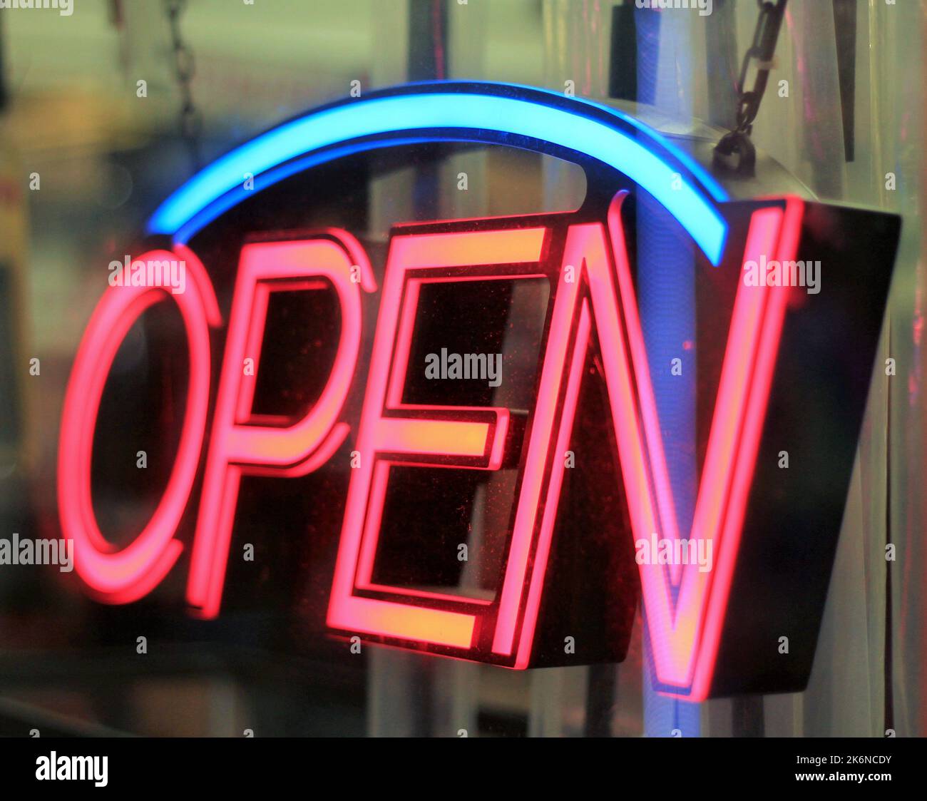 Lighted Open Sign Stock Photo - Alamy