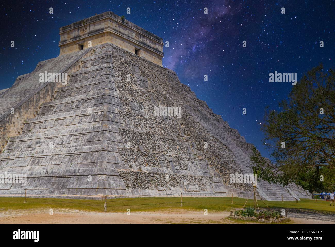 Temple Pyramid of Kukulcan El Castillo with Milky Way Galaxy stars ...