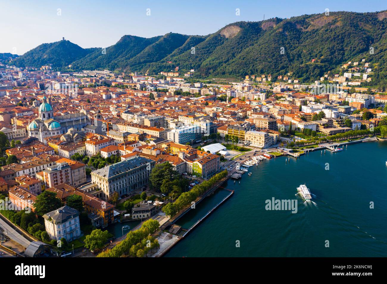 Aerial view of city center Como with embankment of lake Como Stock ...
