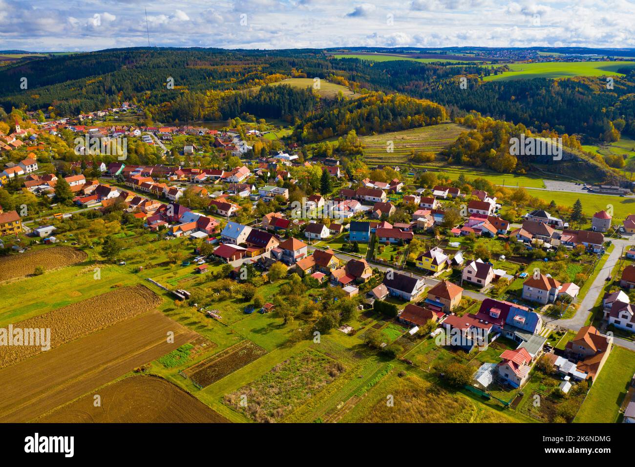 Aerial view of Czech village Ostrov u Macochy Stock Photo - Alamy
