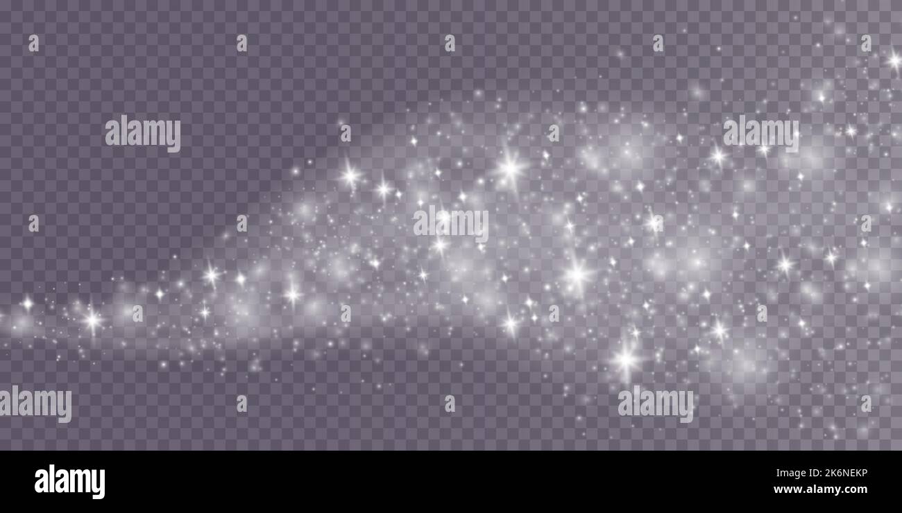 White png dust light. Bokeh light lights effect background. Christmas background of shining dust ...