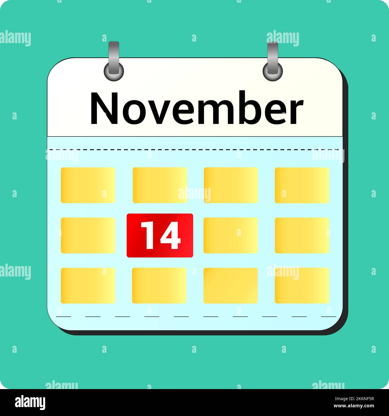calendar vector drawing, date November 14 on the page Stock Vector ...