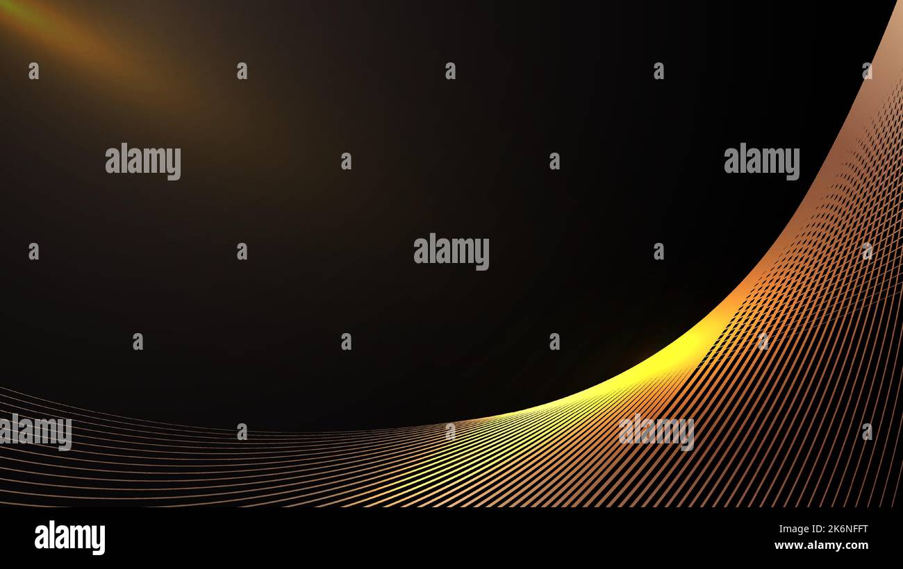 Abstract golden curved lines pattern with lighting effect on black ...