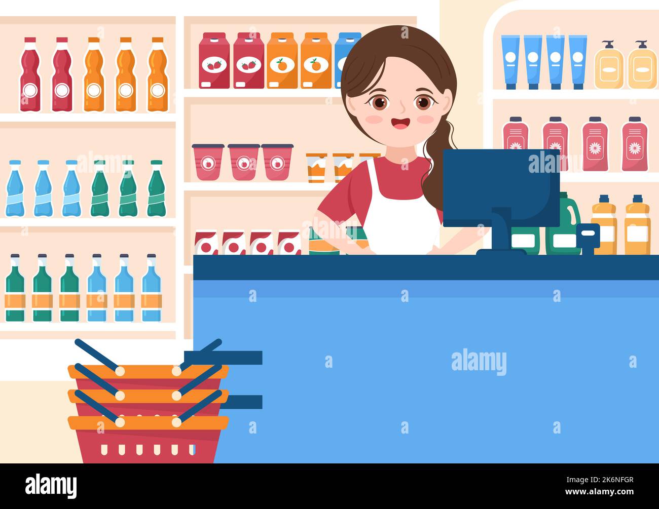 Grocery Store or Supermarket with Food Product Shelves, Racks Dairy ...