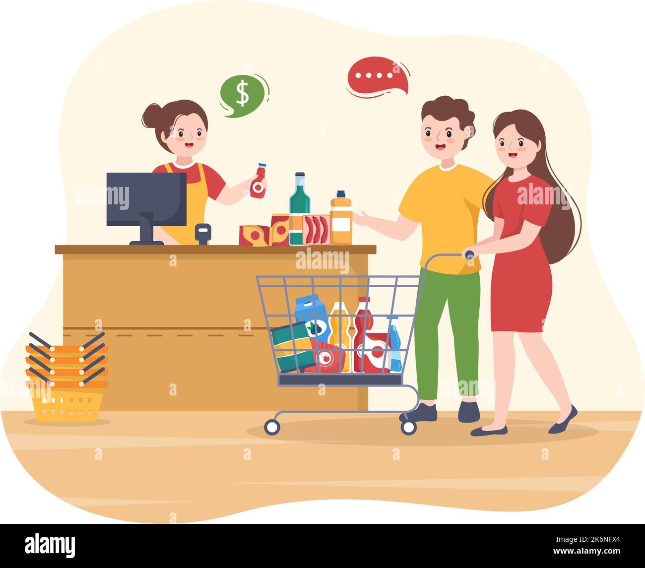 Grocery Store or Supermarket with Food Product Shelves, Racks Dairy ...