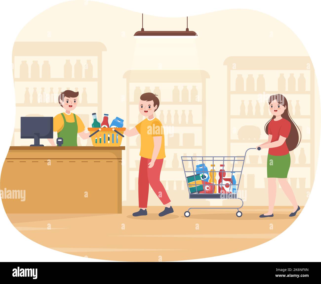 Grocery Store or Supermarket with Food Product Shelves, Racks Dairy ...
