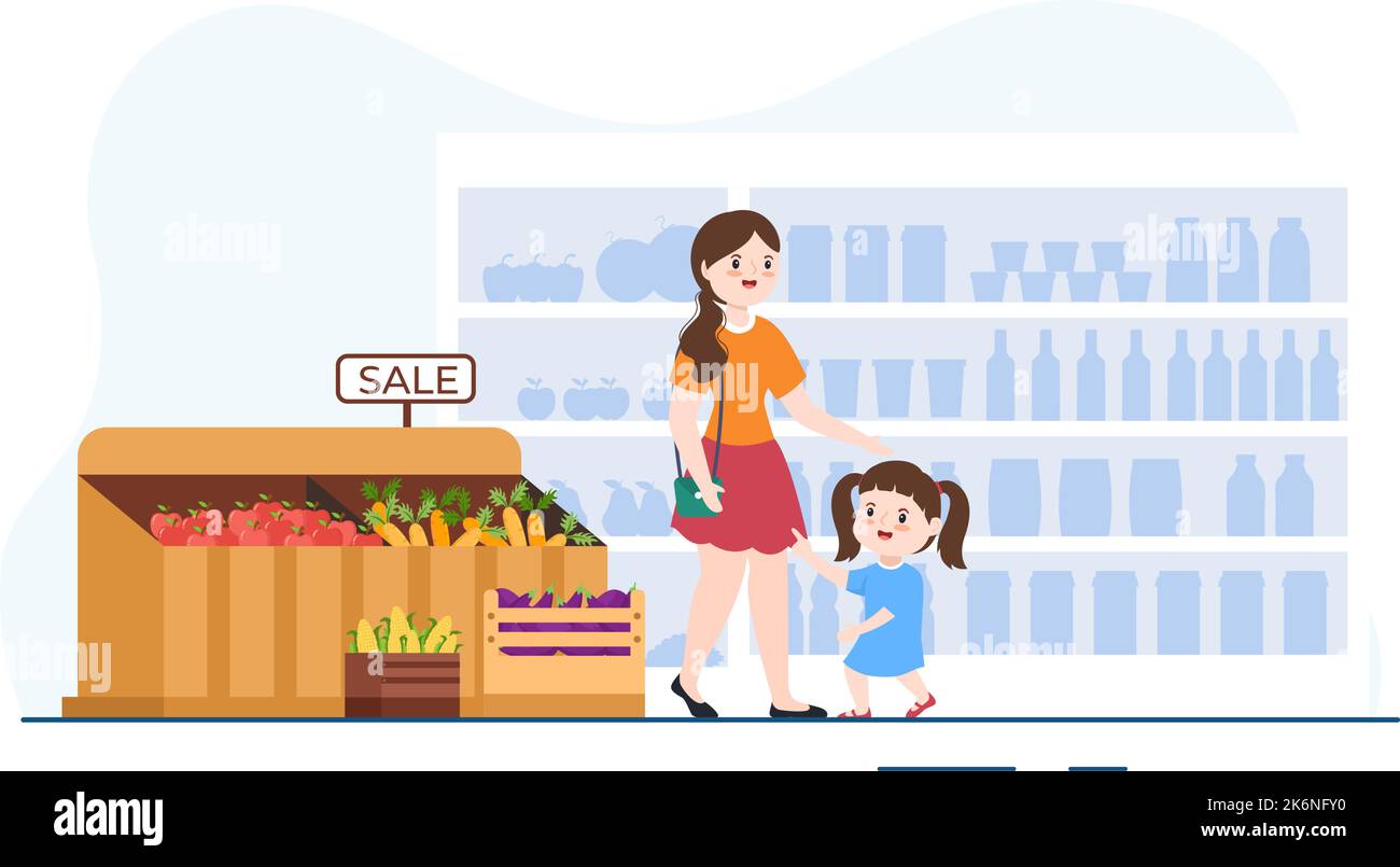 Grocery Store or Supermarket with Food Product Shelves, Racks Dairy ...