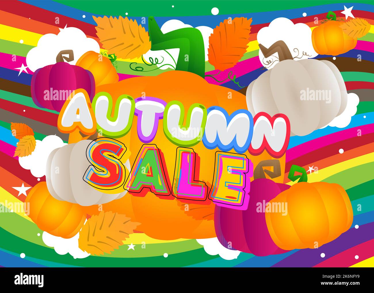 Autumn Sale. Vector illustration. Word written with Children's font in ...