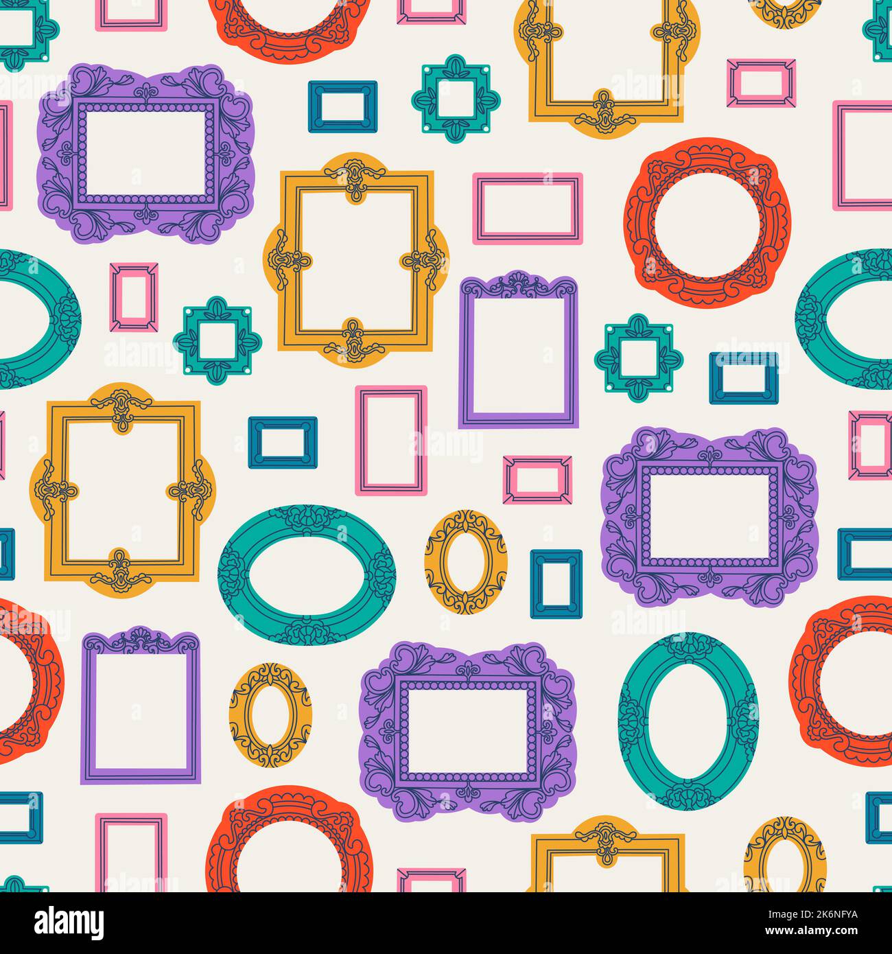 Vector seamless pattern with various picture frames. Rectangular, oval ...