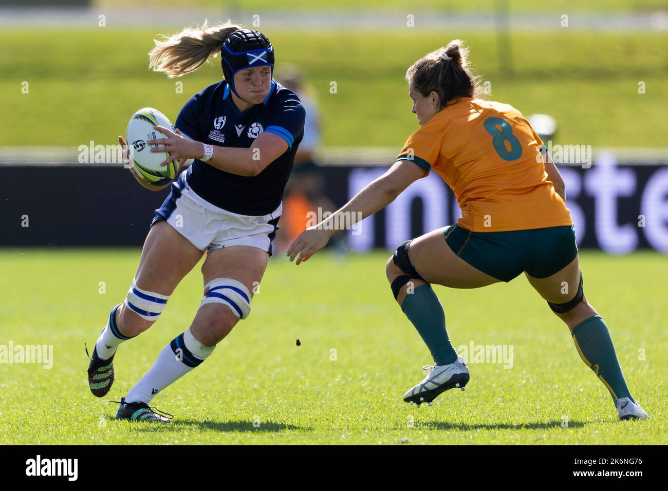 Scotland's Sarah Bonar (left) in action during the Women's Rugby World ...