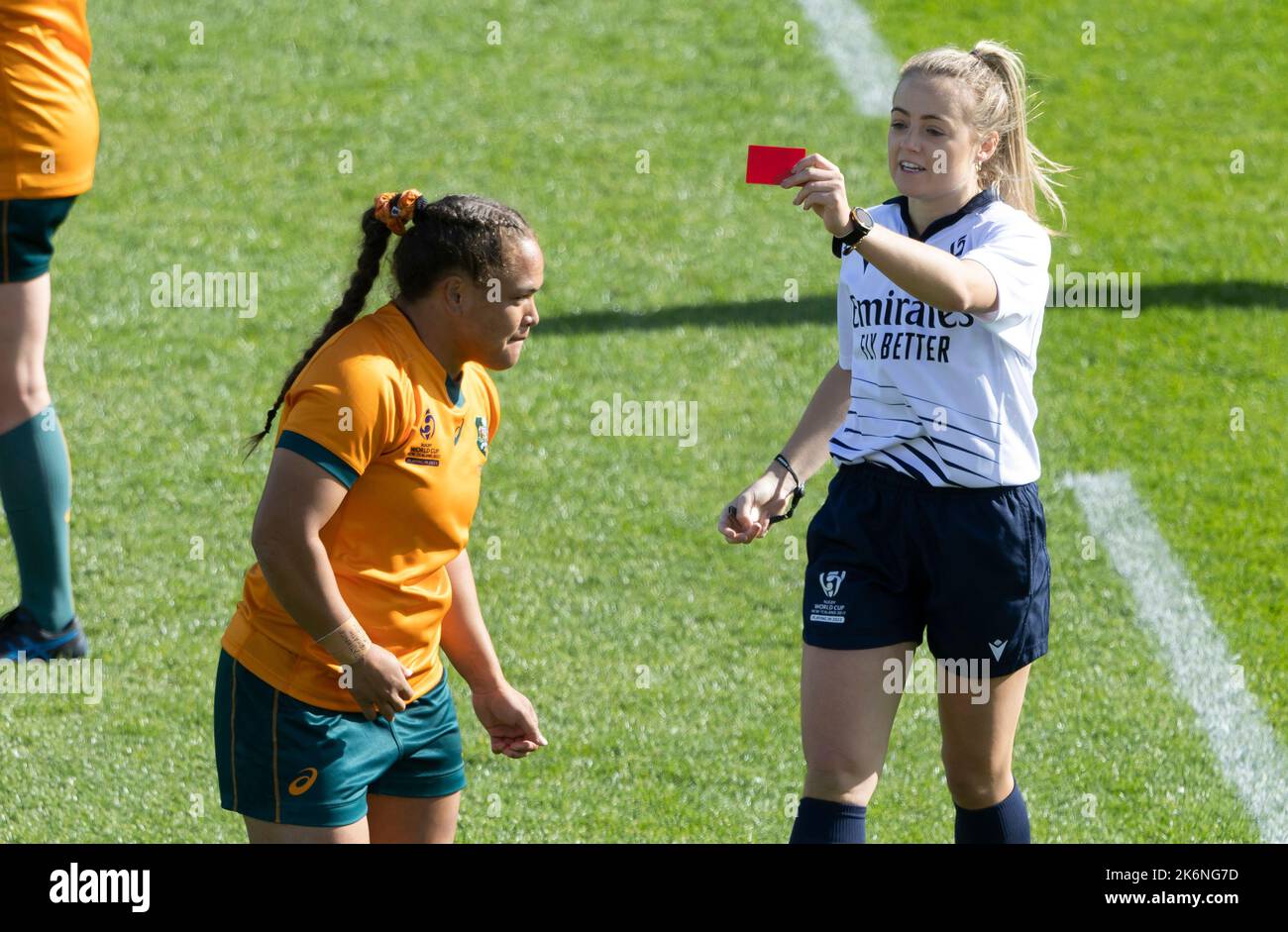 Match referee Lauren Jenner gives Australia's Ashley Marsters a red ...
