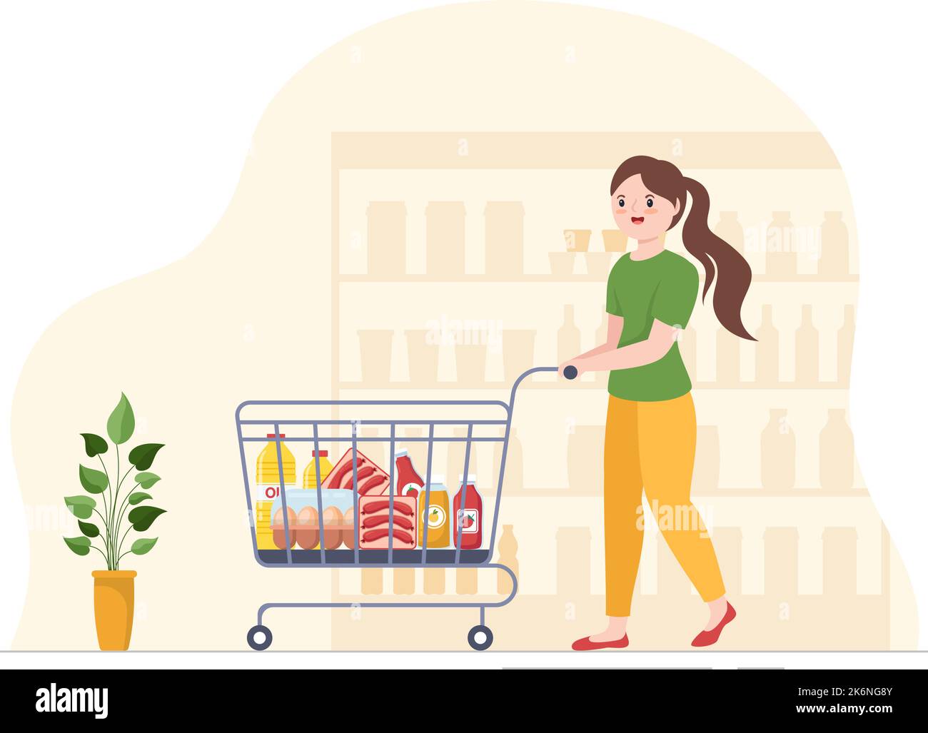 Grocery Store or Supermarket with Food Product Shelves, Racks Dairy ...