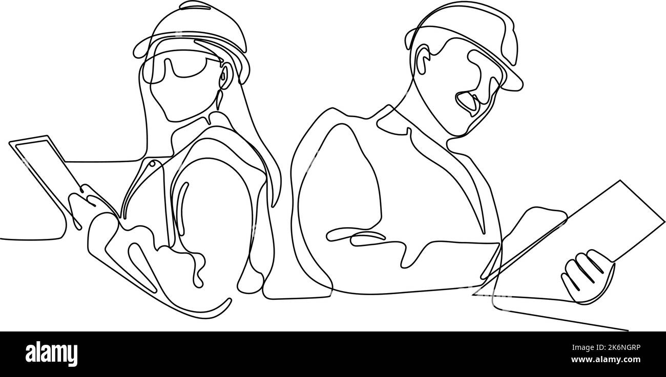 construction manager and engineer working on building site. Vector ...