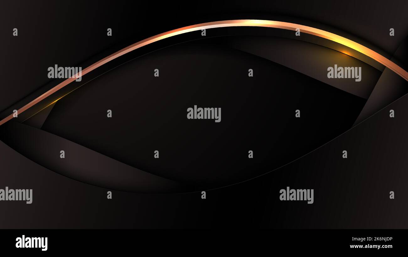 Abstract 3D luxury black color wave lines with shiny golden curved line ...