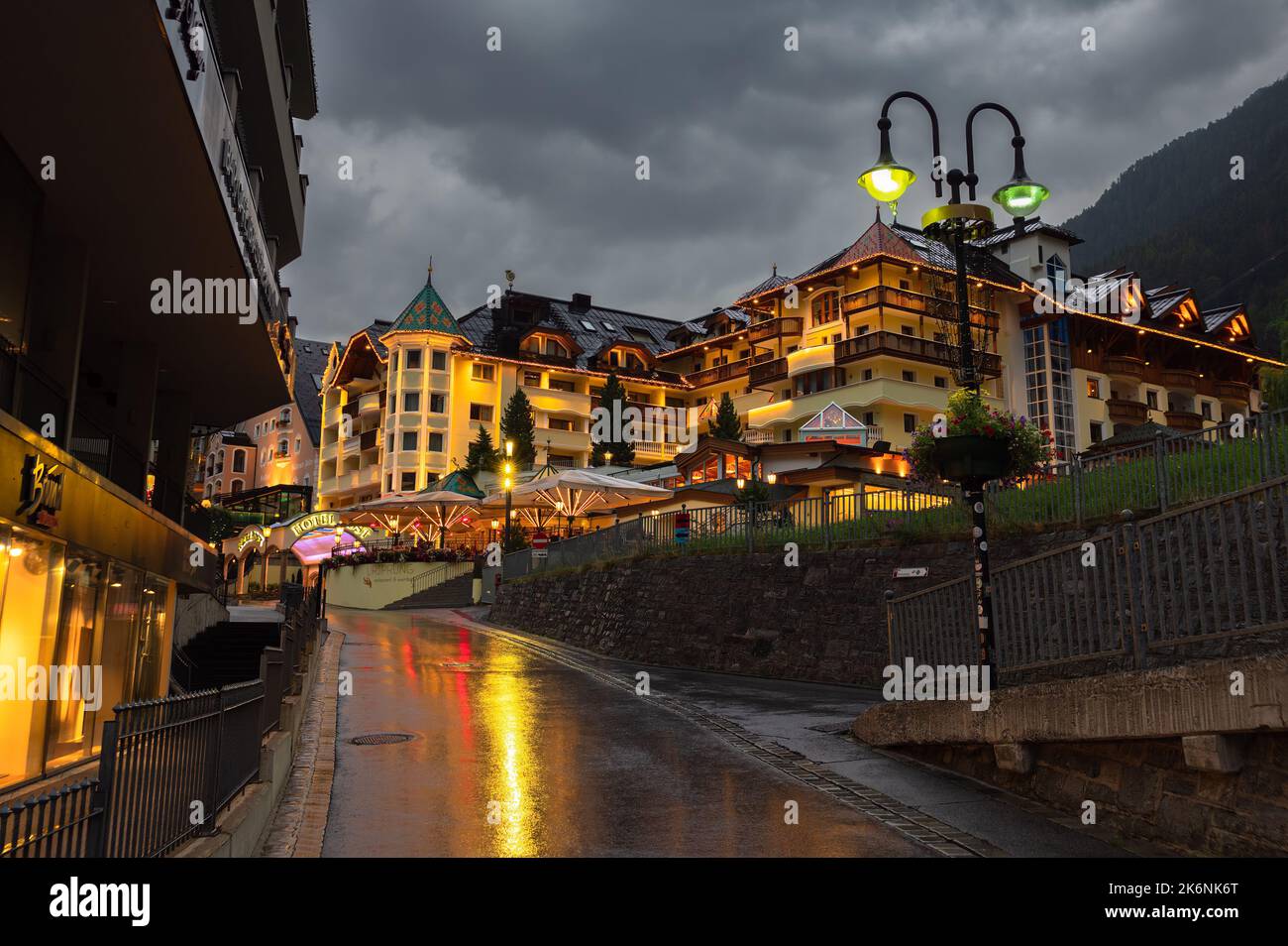Ischgl, Austria - July 25, 2022: Hotels in tourist ski resort Ischgl in ...