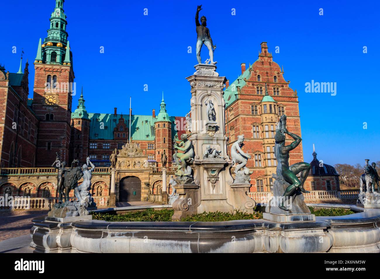 Neptune Fountain in a front of Frederiksborg castle in Hillerod ...