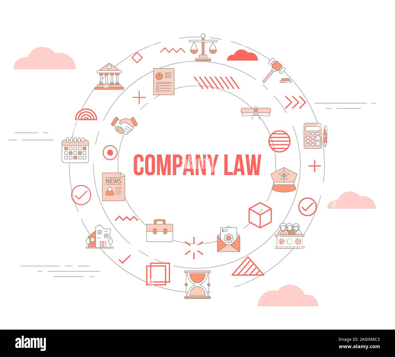 company law concept with icon set template banner and circle round ...