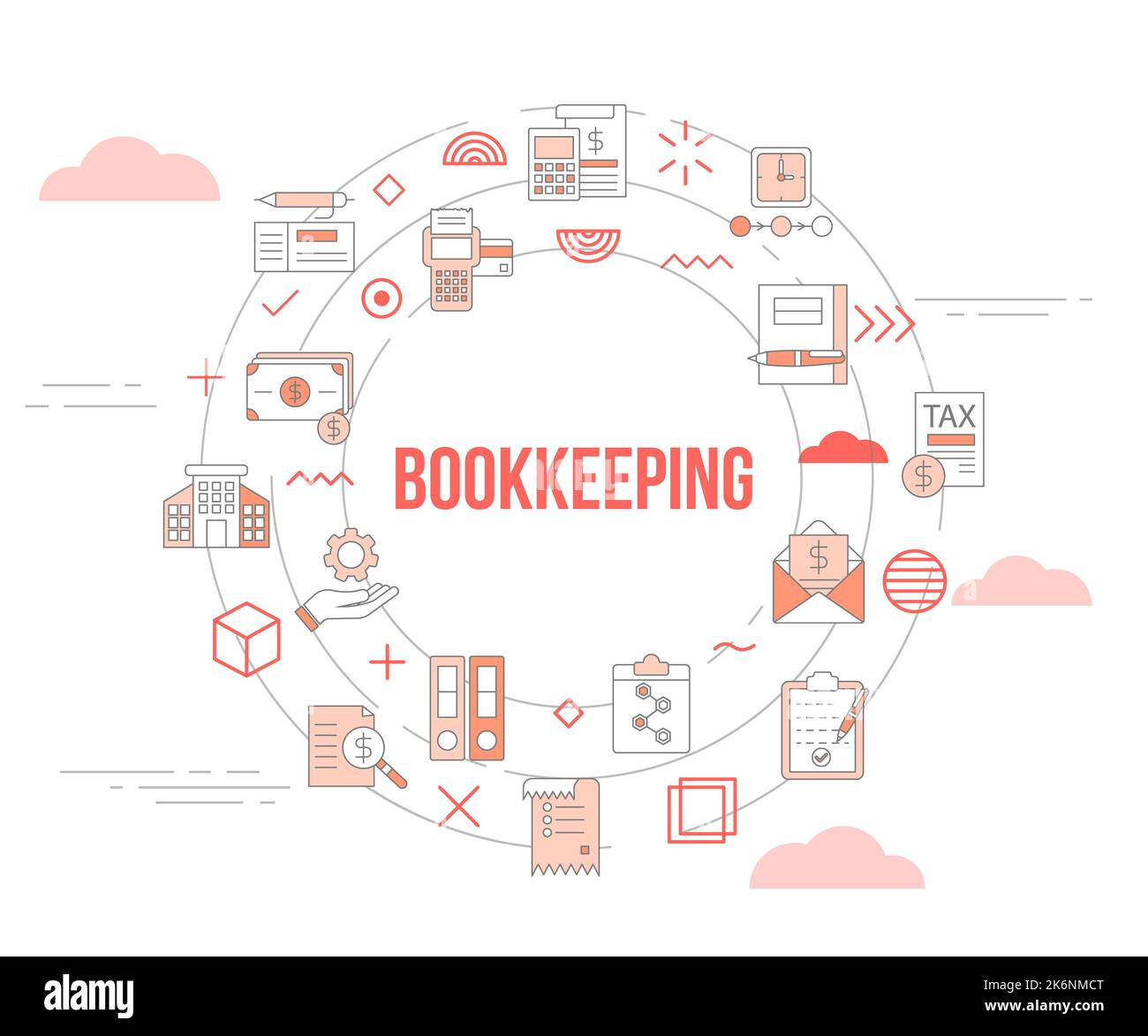 bookkeeping concept with icon set template banner and circle round shape vector illustration ...