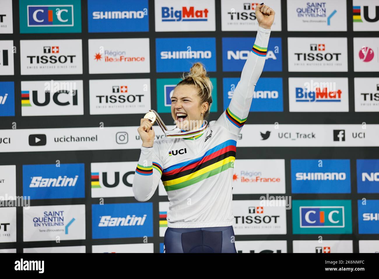 Podium Mathilde Gros of France, Gold medal, Women's Sprint during the ...
