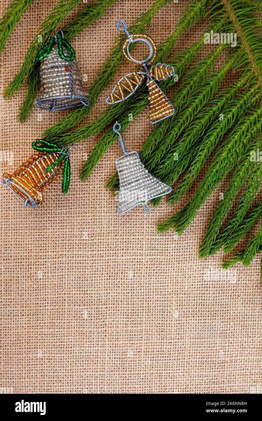 South African Beaded Christmas decorations with tree bits on rustic ...