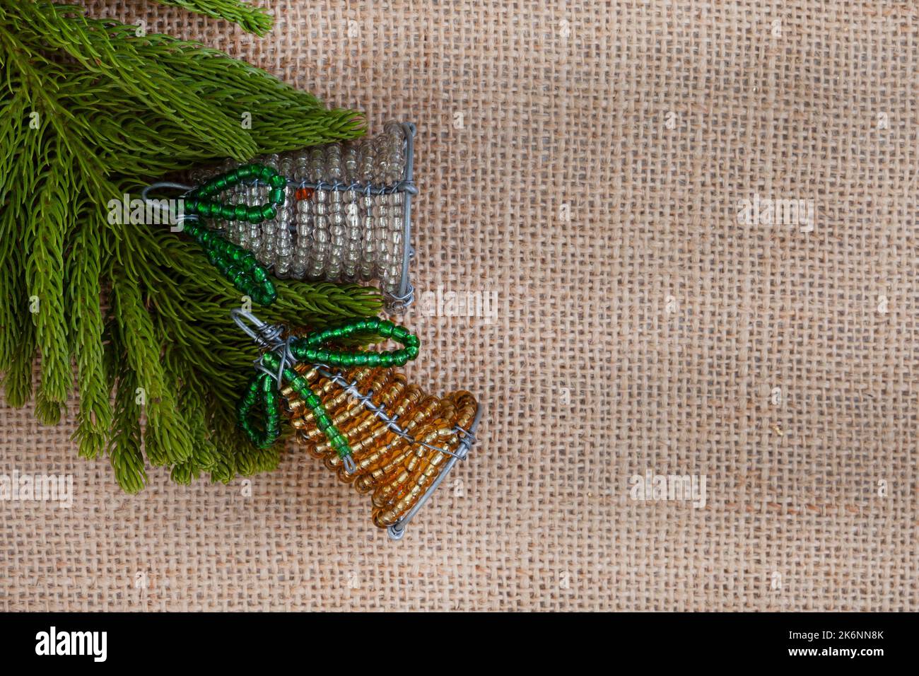 South African Beaded Christmas decorations with tree bits on rustic ...