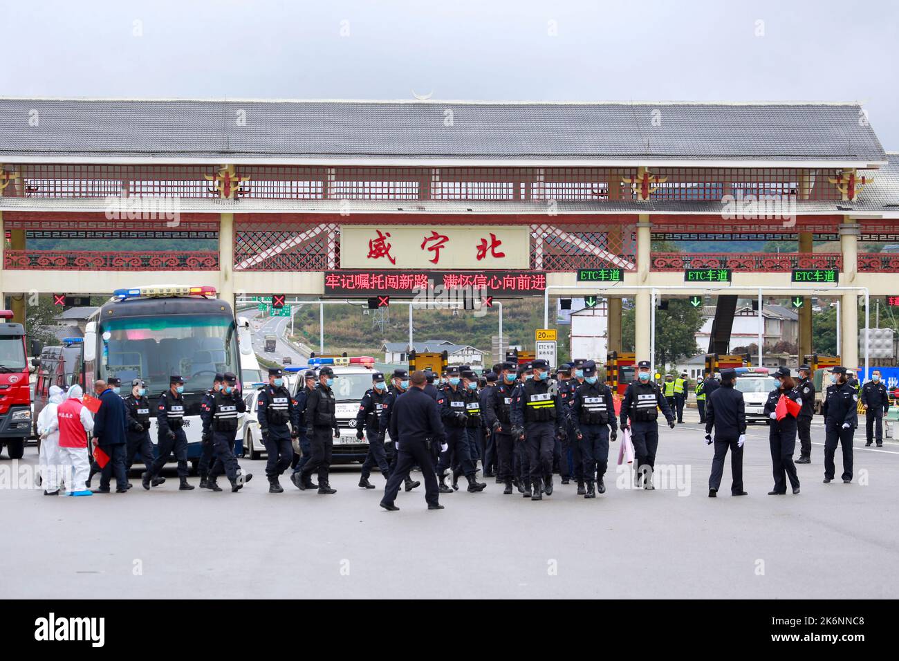 WEINING, CHINA - OCTOBER 14, 2022 - Traffic police on duty welcome back ...