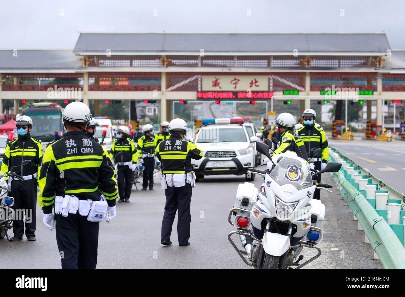 WEINING, CHINA - OCTOBER 14, 2022 - Traffic police on duty welcome back ...