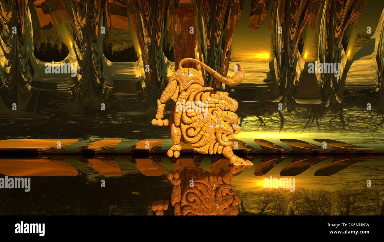 3D Illustration of a Zodiac sign. High on reflections on both the ...