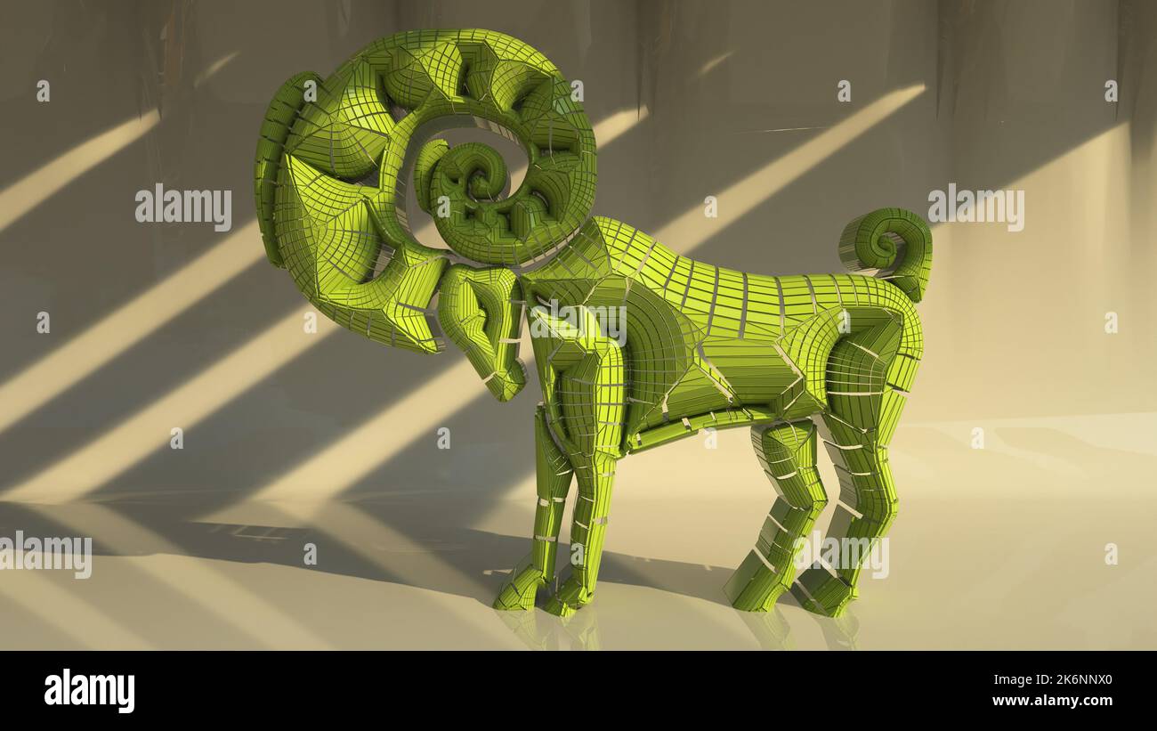 3D Illustration of a Zodiac sign. Colored in green and given a slightly ...