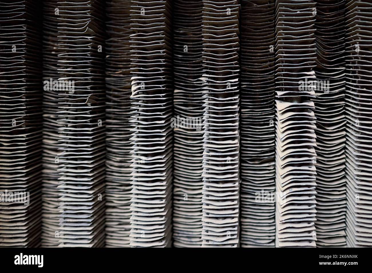 Plate-fin heat exchanger surface closeup texture. Old heat exchange ...