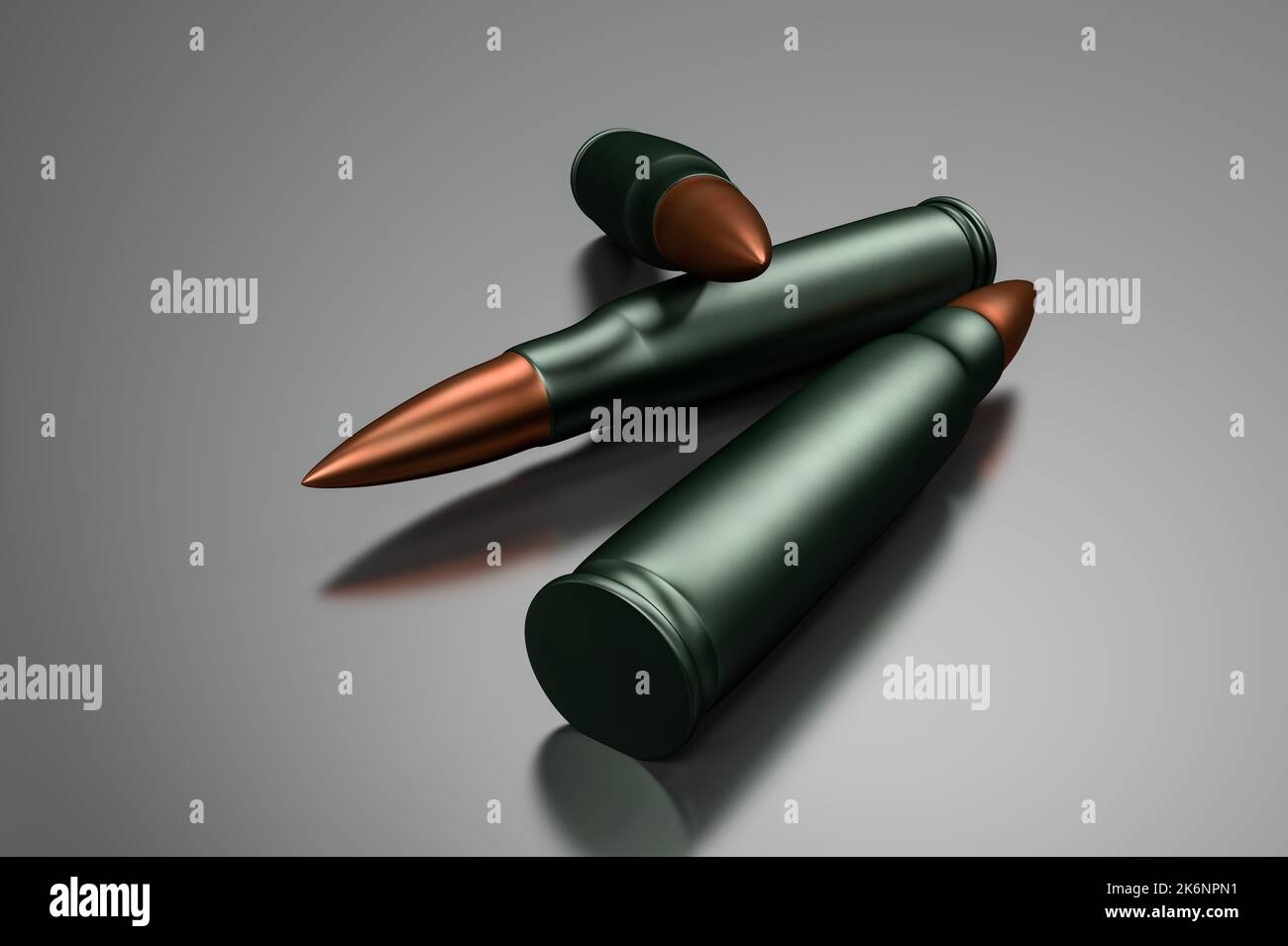 3D live ammunition or shells on a dark background. Military ammunition ...
