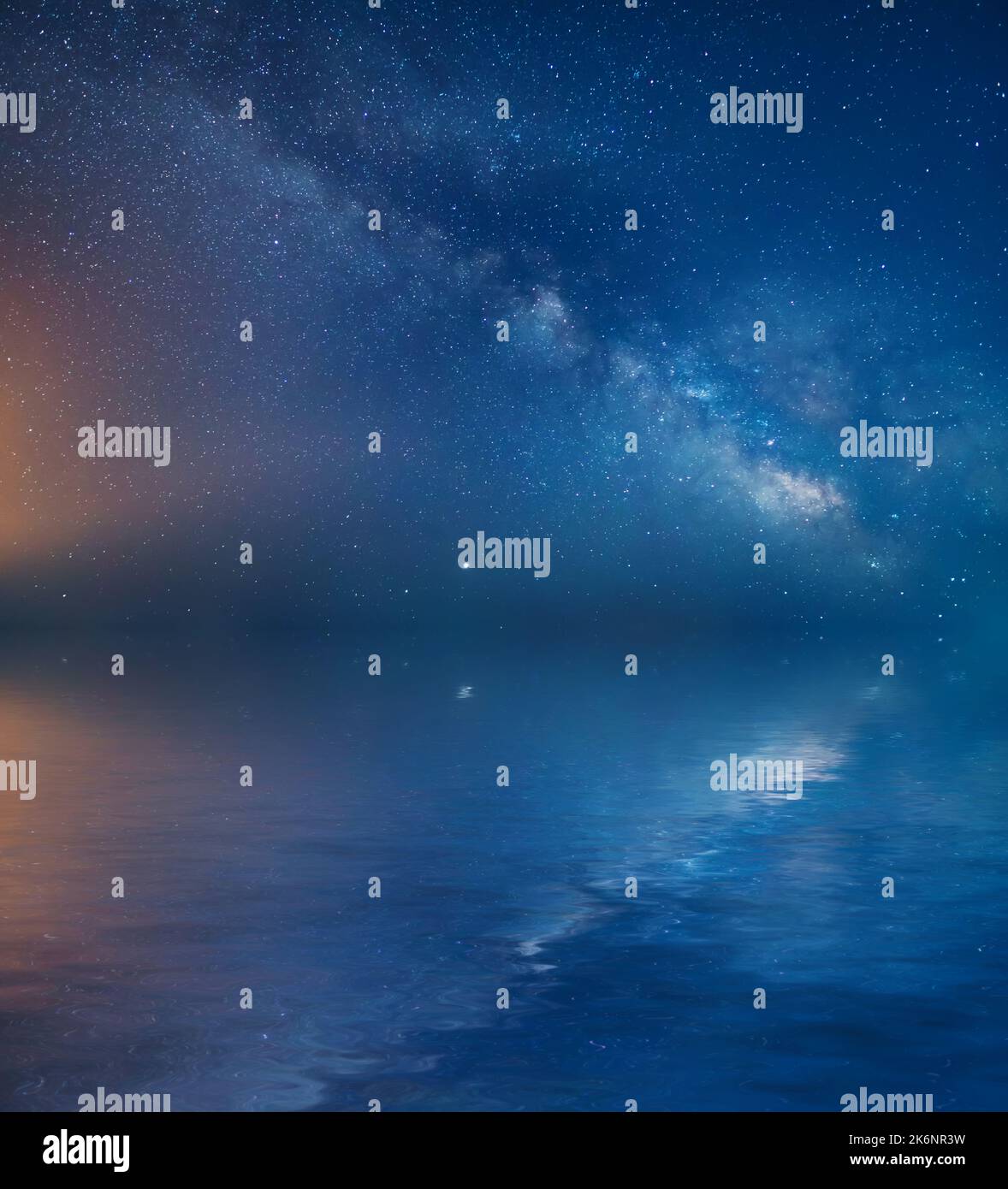 Milky Way in night sky and water reflection. Pure nature background ...