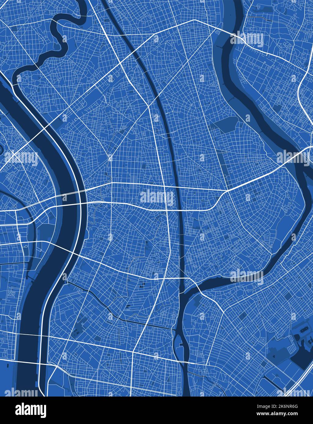 Detailed map poster of Edogawa city administrative area. Blue skyline ...