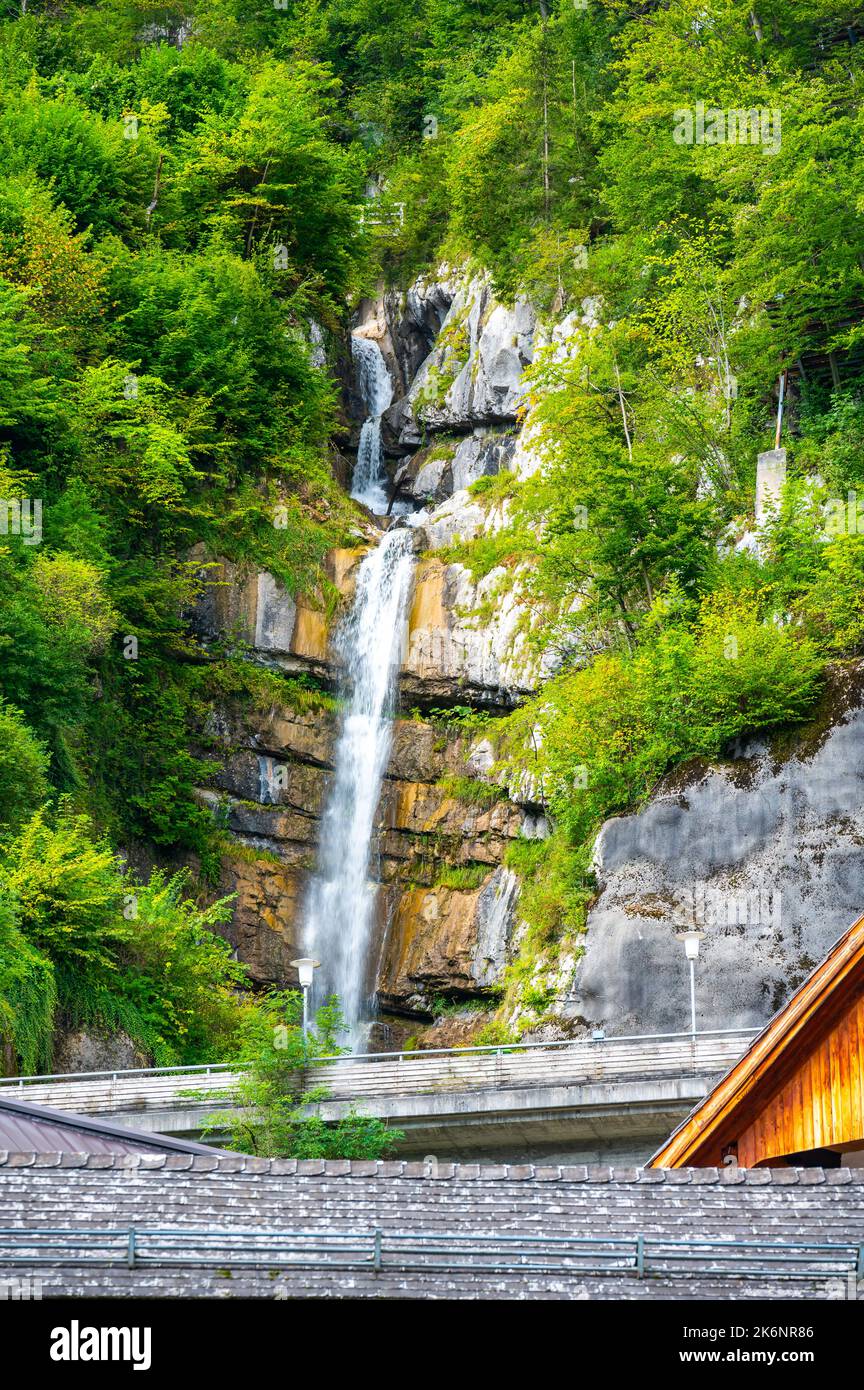Waterfall above hallstatt village hi-res stock photography and images ...