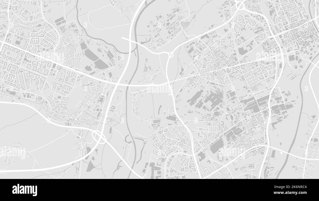 White and light grey Brno City area vector background map, roads and ...