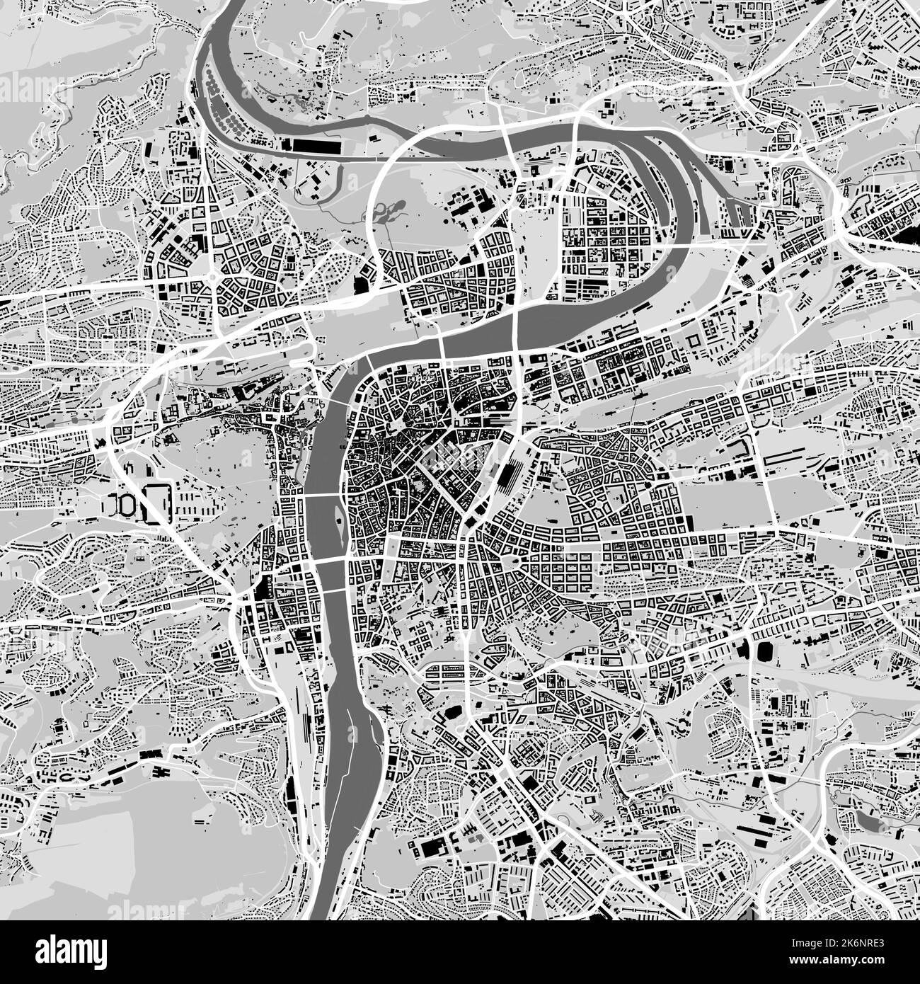 Urban city vector map of Prague. Vector illustration, Prague map grayscale black and white art ...