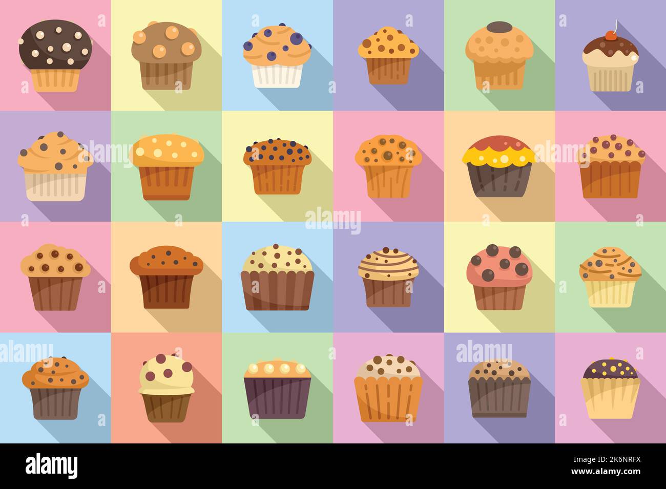Muffin icons set flat vector. Bakery cake. Cupcake birthday Stock ...