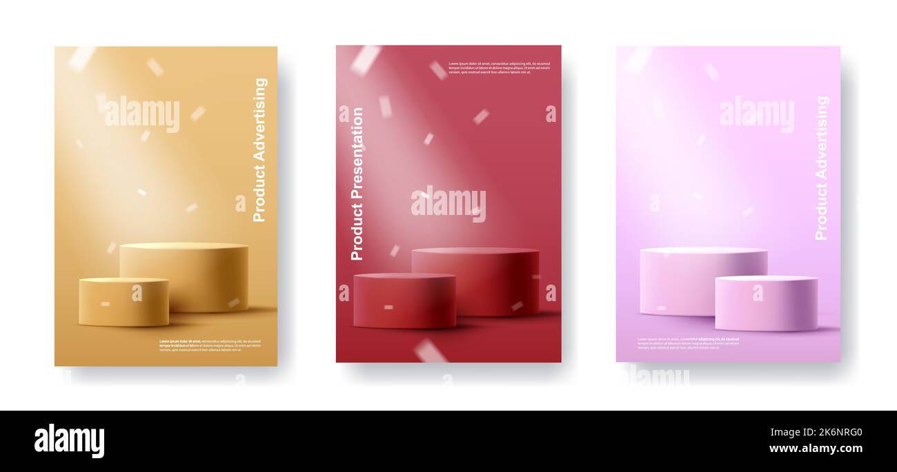 3d pedestal illuatration with spotlight and confetti, template set of ...